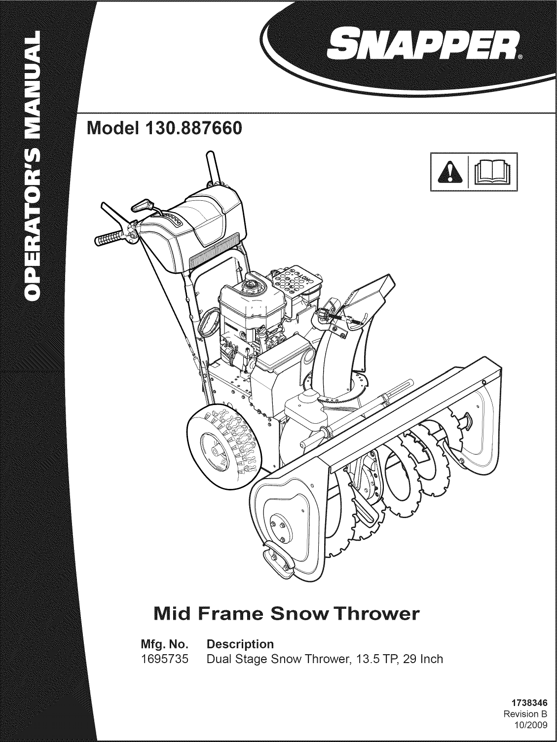Snapper 130887660 User Manual SNOW THROWER Manuals And Guides L0910289