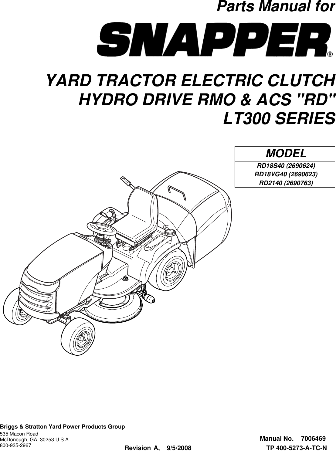 Snapper Lt300 Users Manual PartsManual