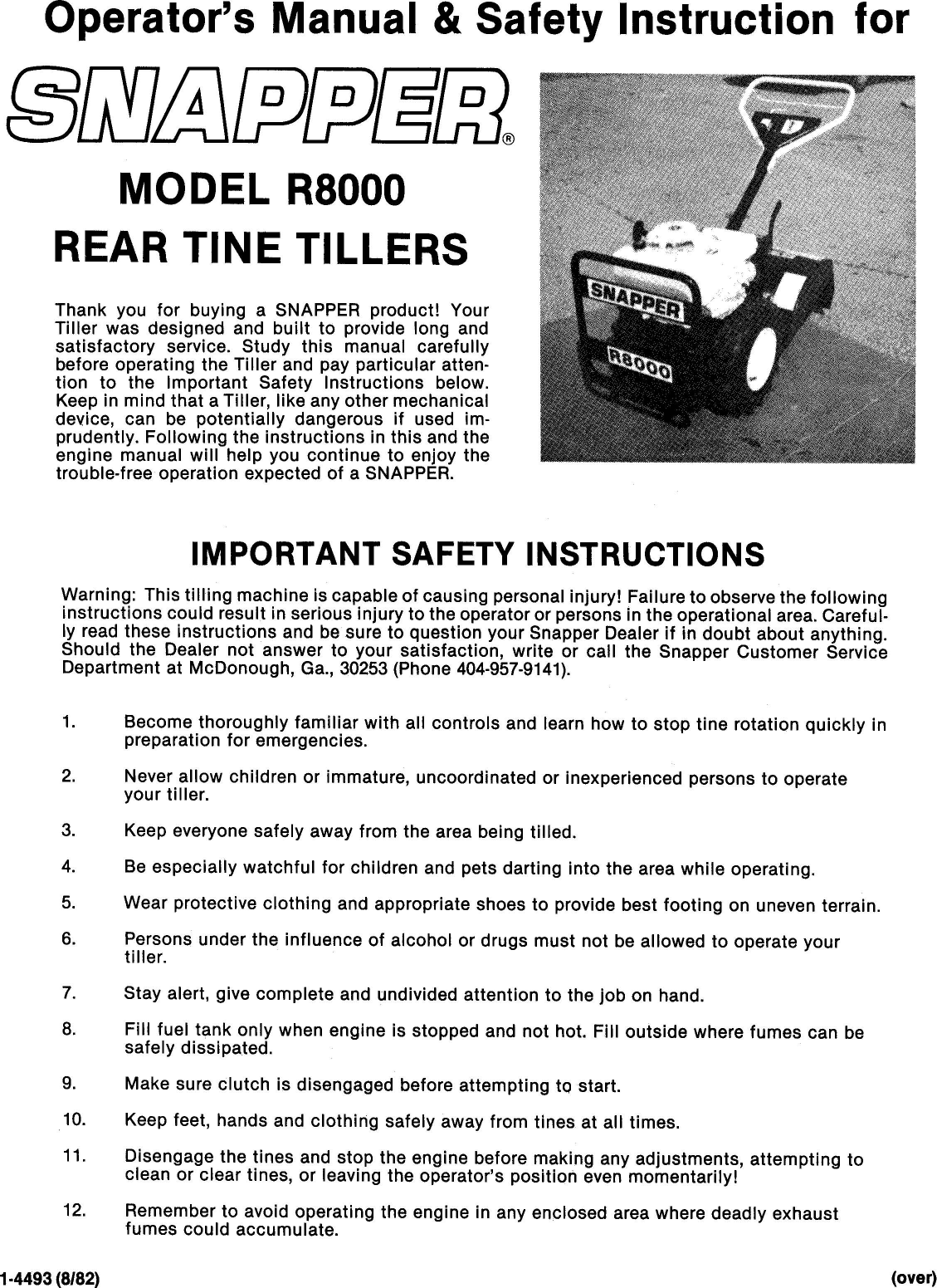 Snapper R8000 Users Manual