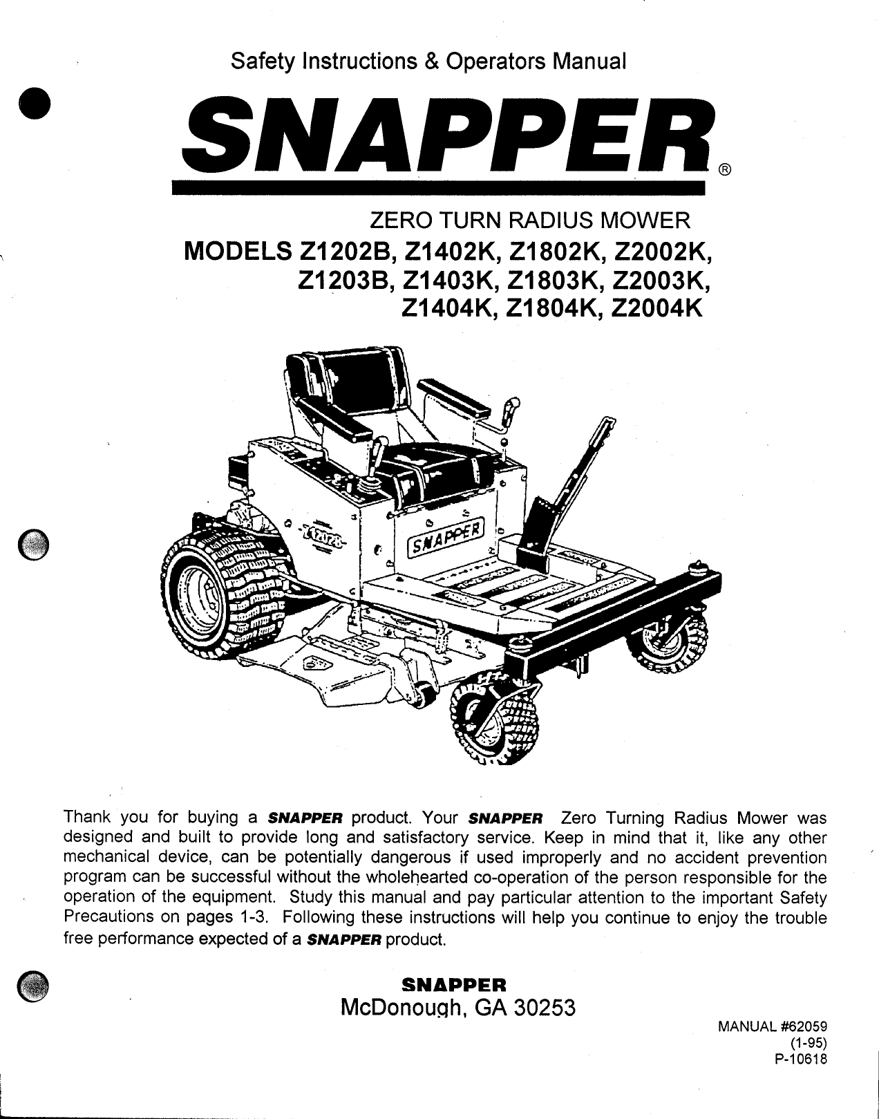 Snapper Z1404K Users Manual