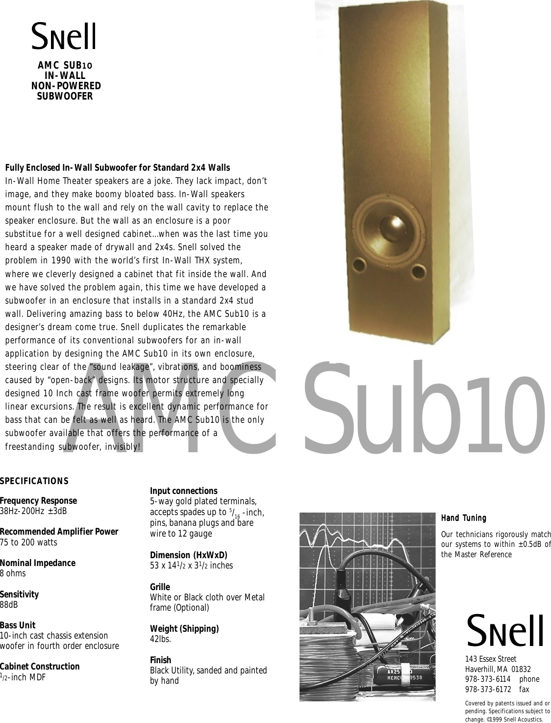 Snell Acoustics Amc Sub 10 Users Manual AMCSub12