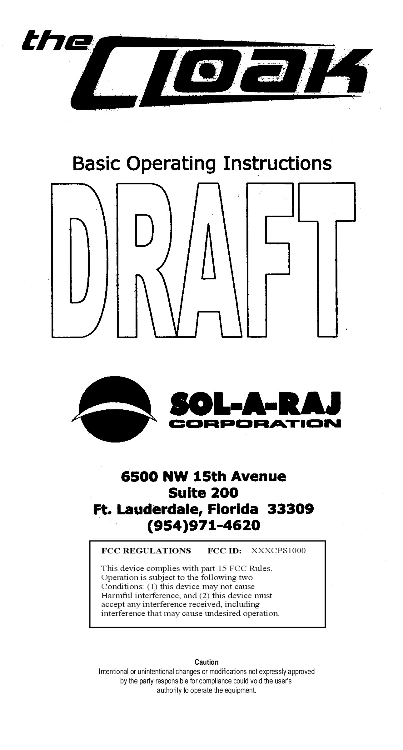 Sol A Raj CPS1000TX Electronic Cover System TX User Manual DRAFT ...