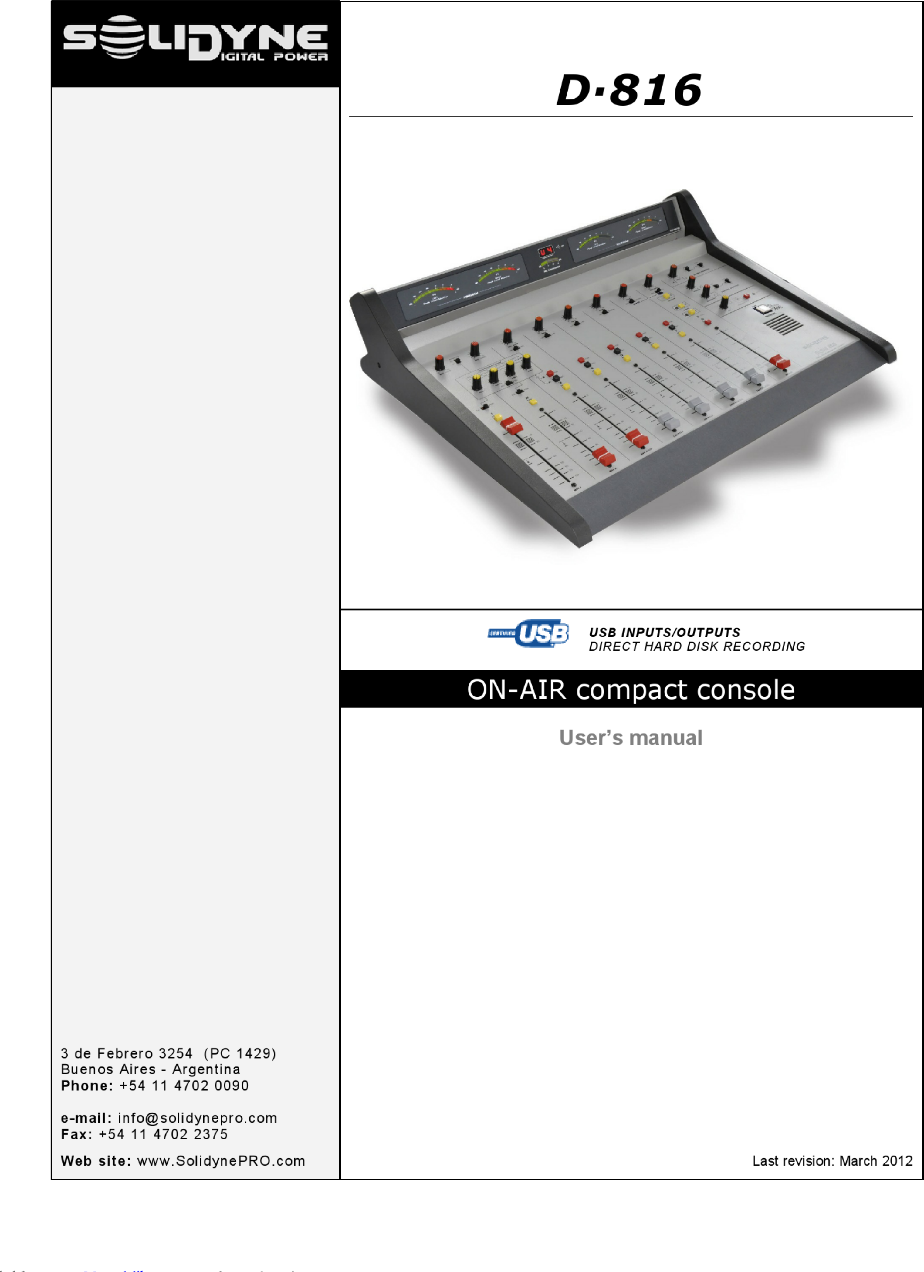 Solidyne D·816 User Manual 1003174