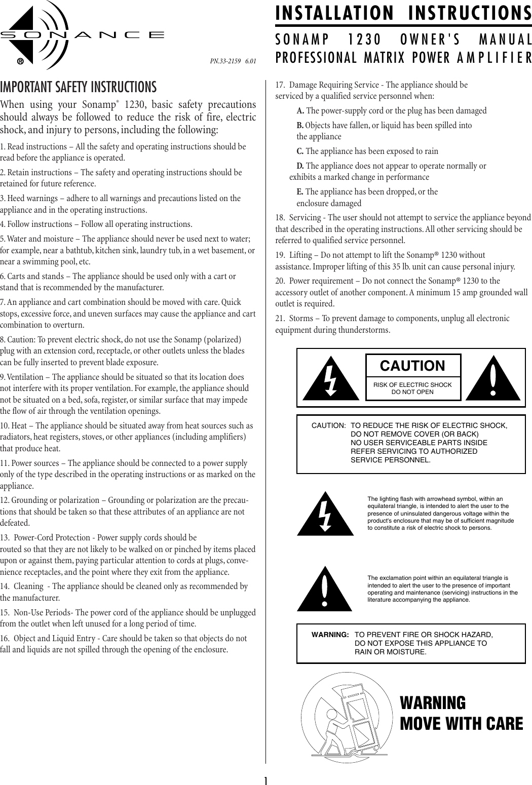 Sonance Dana Innovations Inc Stereo Amplifier 1230 Users Manual 33 ...