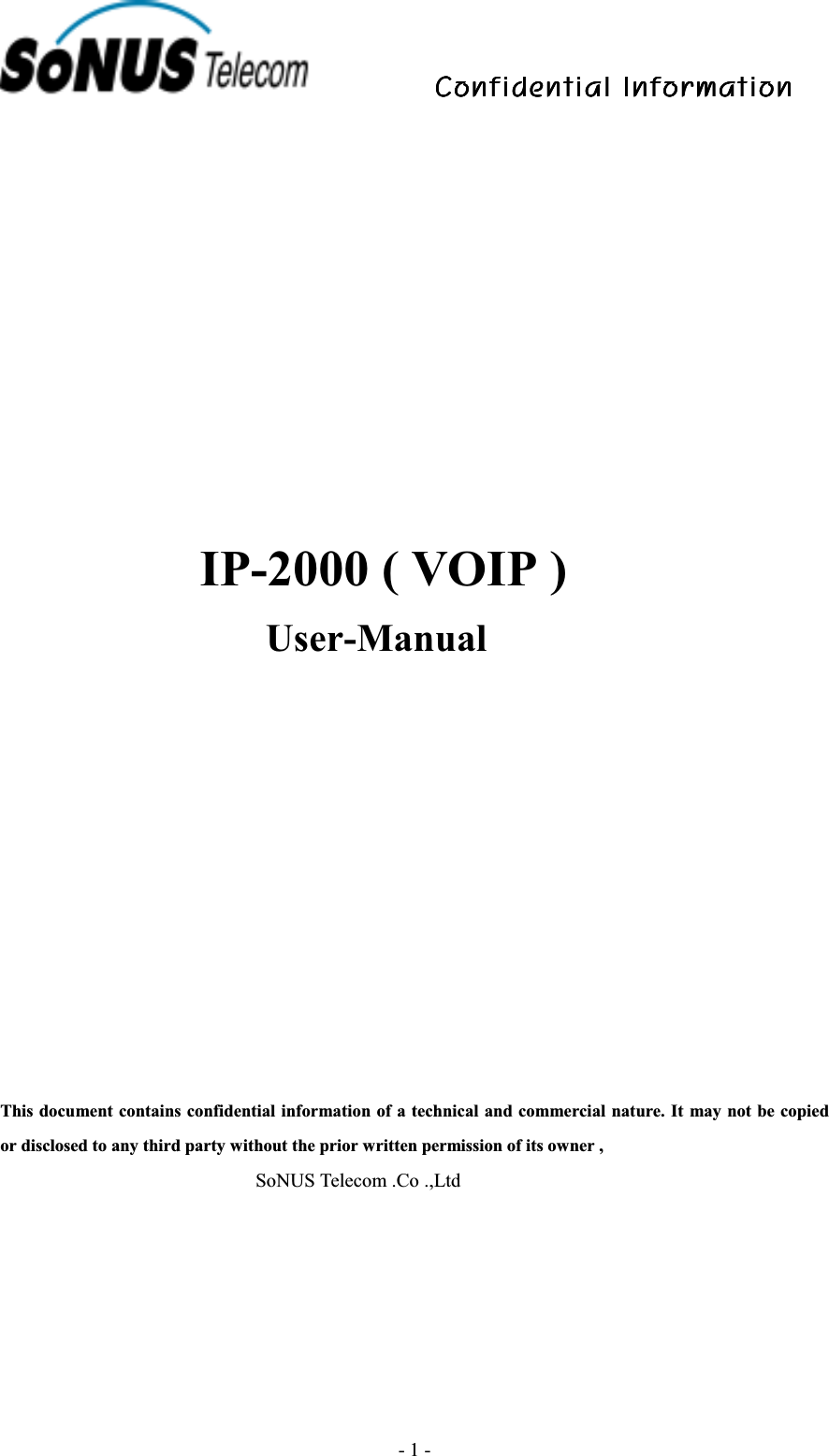 Sonus Telecom IP-2000 VOIP Phone User Manual