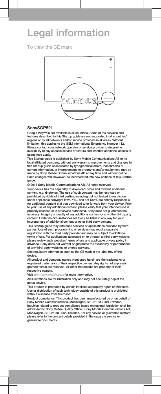 Sony Mobile Communications TM-0040 GSM/UMTS/LTE Tablet PC with WLAN, BT ...