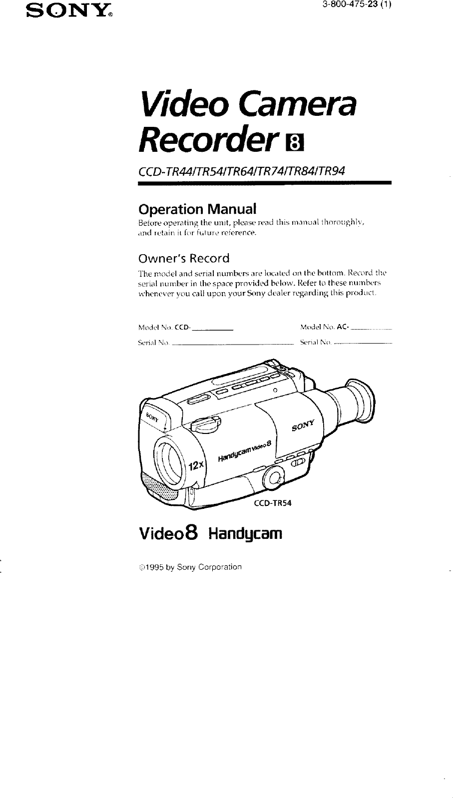 Sony CCD TR44 User Manual 8mm Manuals And Guides L0603392