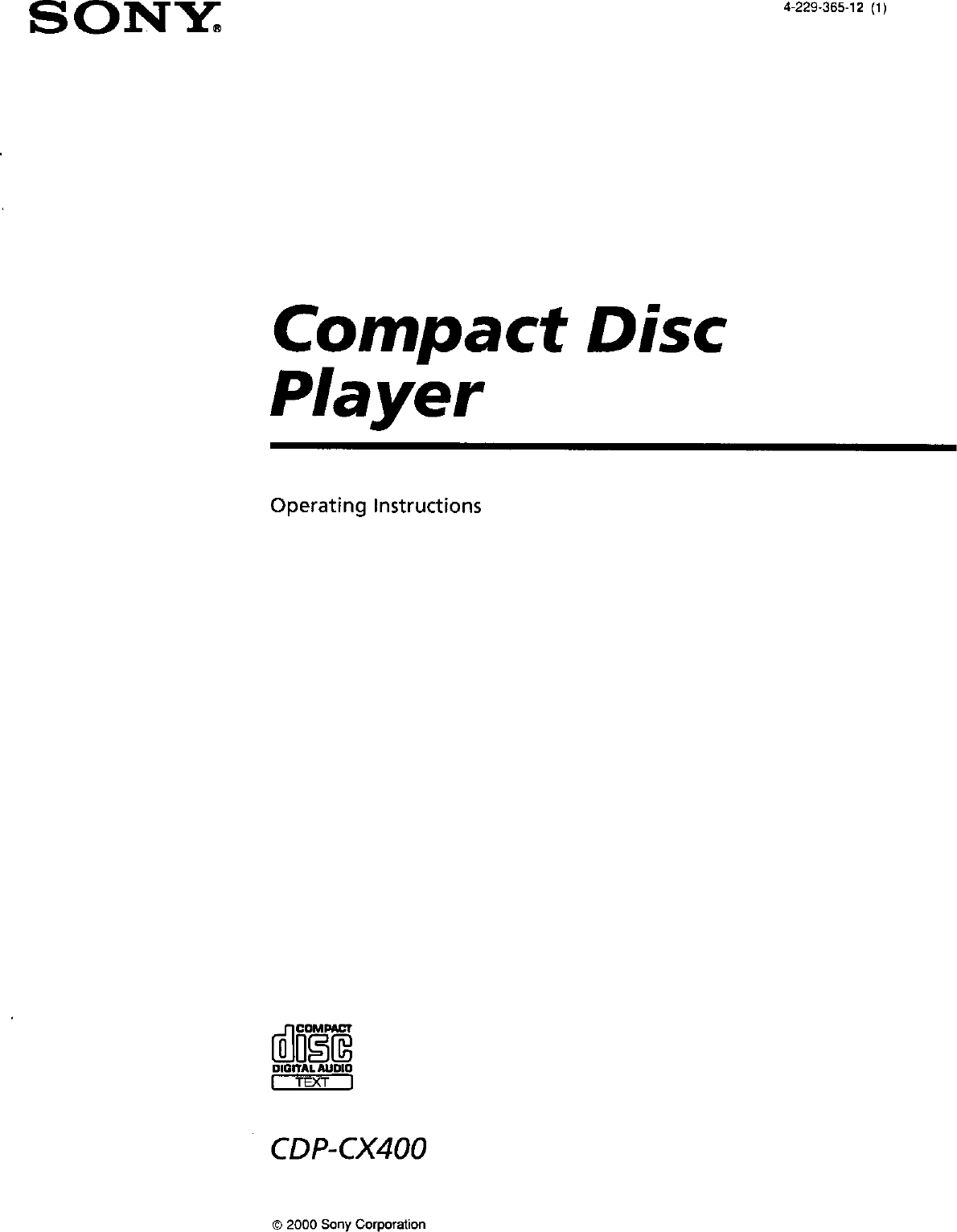 Sony CDP CX400 User Manual Compact Disc Manuals And Guides L0050156