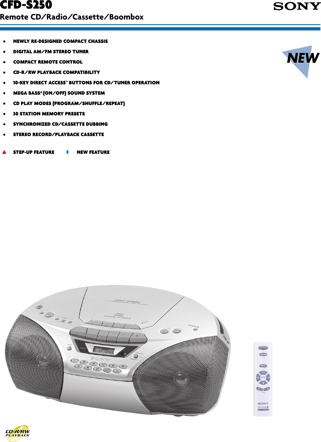 Sony CFD S250 SON 947; User Manual Marketing Specifications CFDS250 Mksp