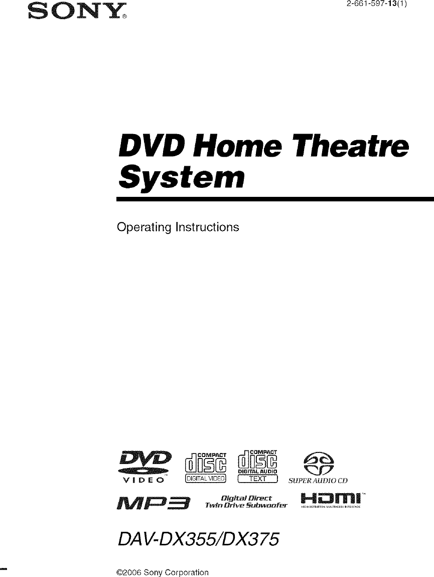 Sony DAV DX375 User Manual DVD HOME THEATER SYSTEM Manuals And Guides ...