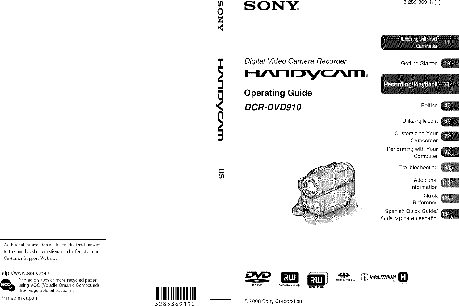 Sony DCR DVD910 User Manual DIGITAL CAMCORDER Manuals And Guides L0804204