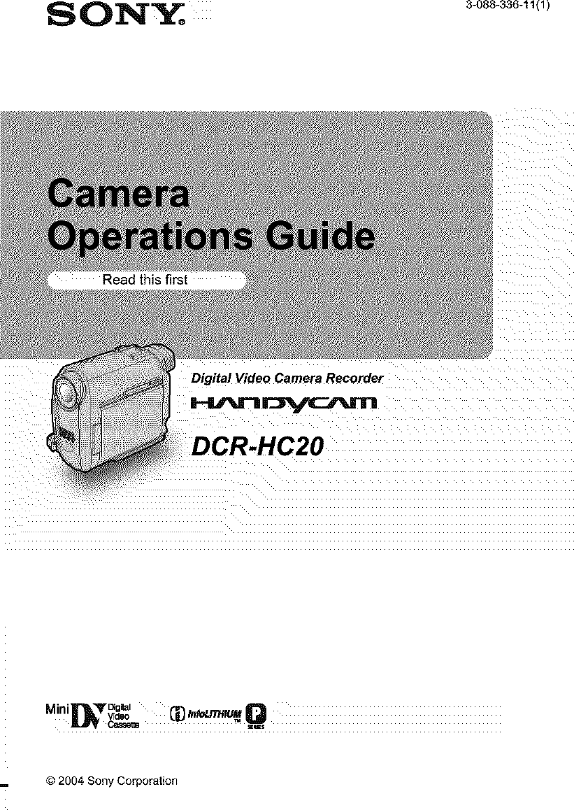 Sony DCR HC20 User Manual DIGITAL CAMCORDER Manuals And Guides L0402283