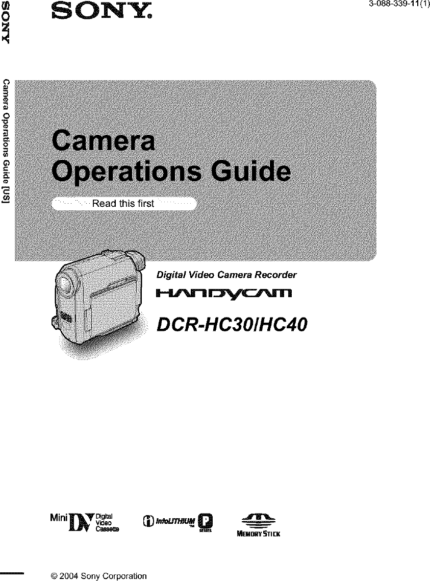 Sony DCR HC30 User Manual DIGITAL VIDEO CAMERA Manuals And Guides L0402293