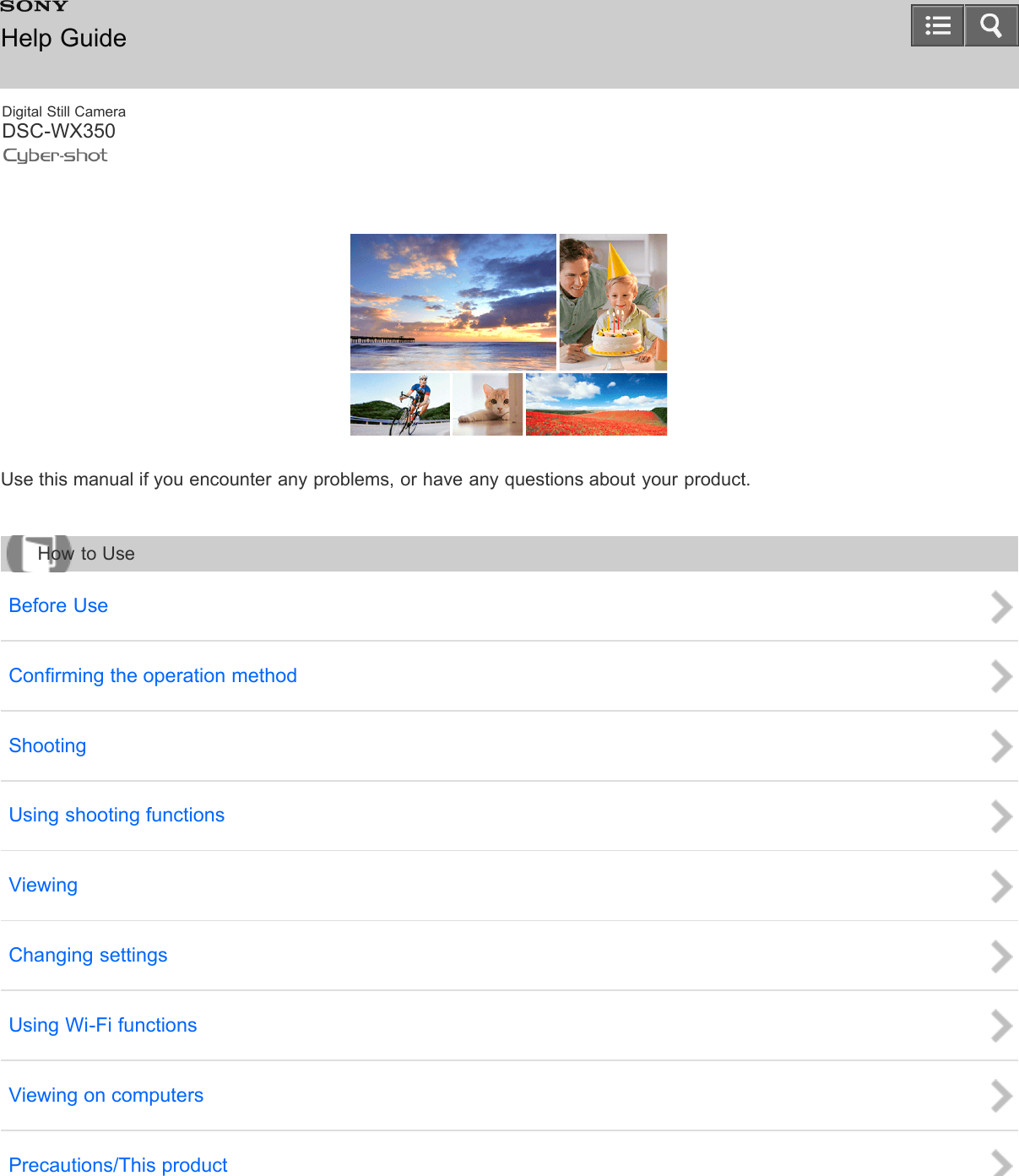 Sony Help Guide | Top Manual DSC WX350 Cyber shot Camera EN