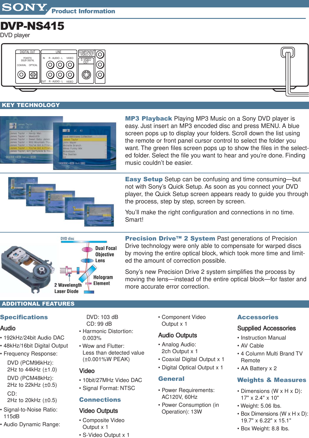 Sony DVP NS415 Info_Sheets_1 User Manual Marketing Specifications ...