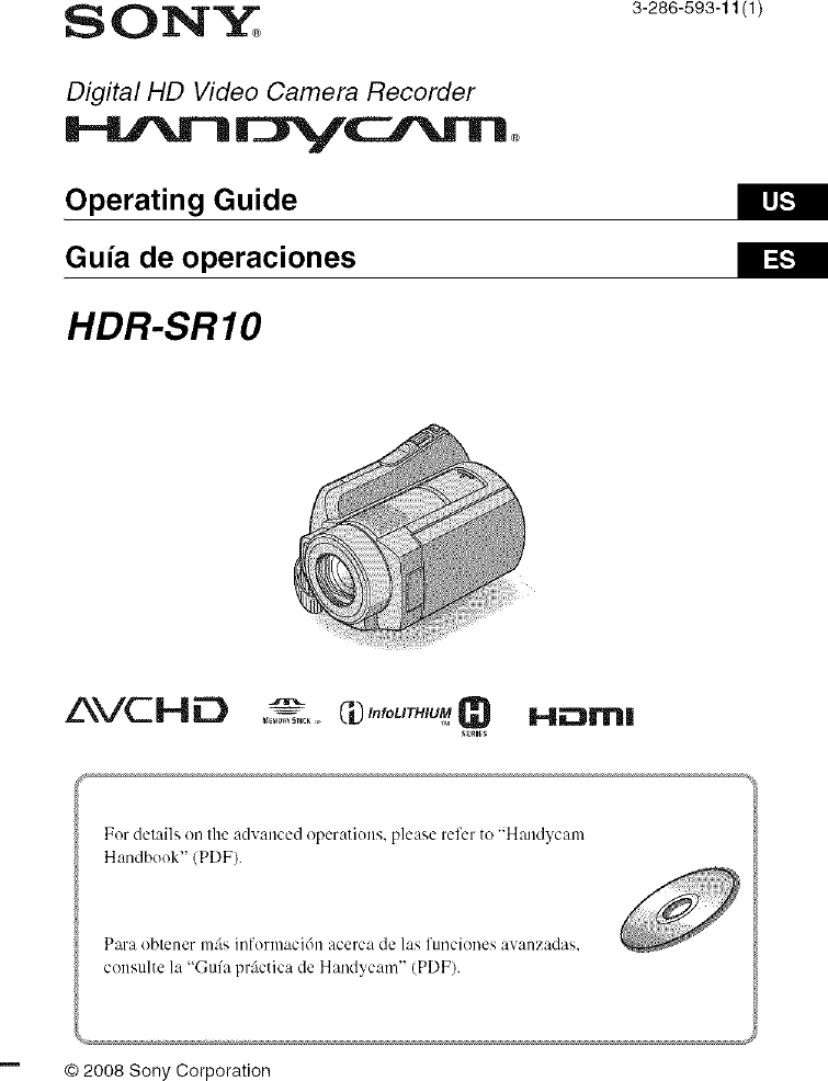 Sony HDR SR10 User Manual DIGITAL CAMCORDER Manuals And Guides L0803366