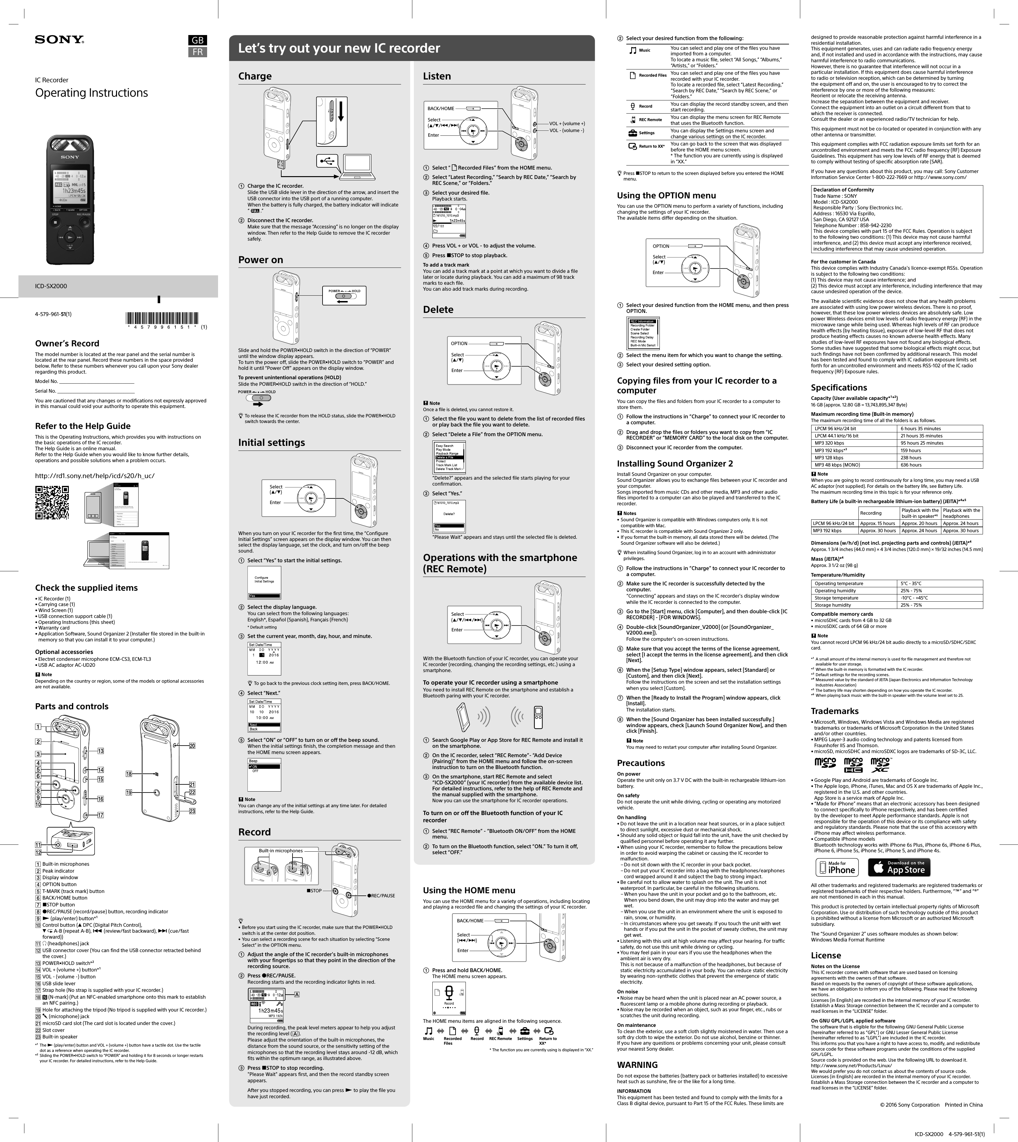Sony ICDSX2000 IC Recorder User Manual GB1UC indd