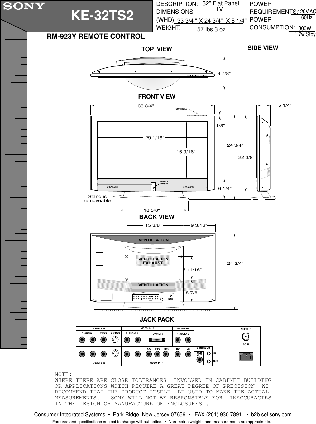 Sony KE 32TS2 User Manual Dimensions Diagrams KE32TS2diagram