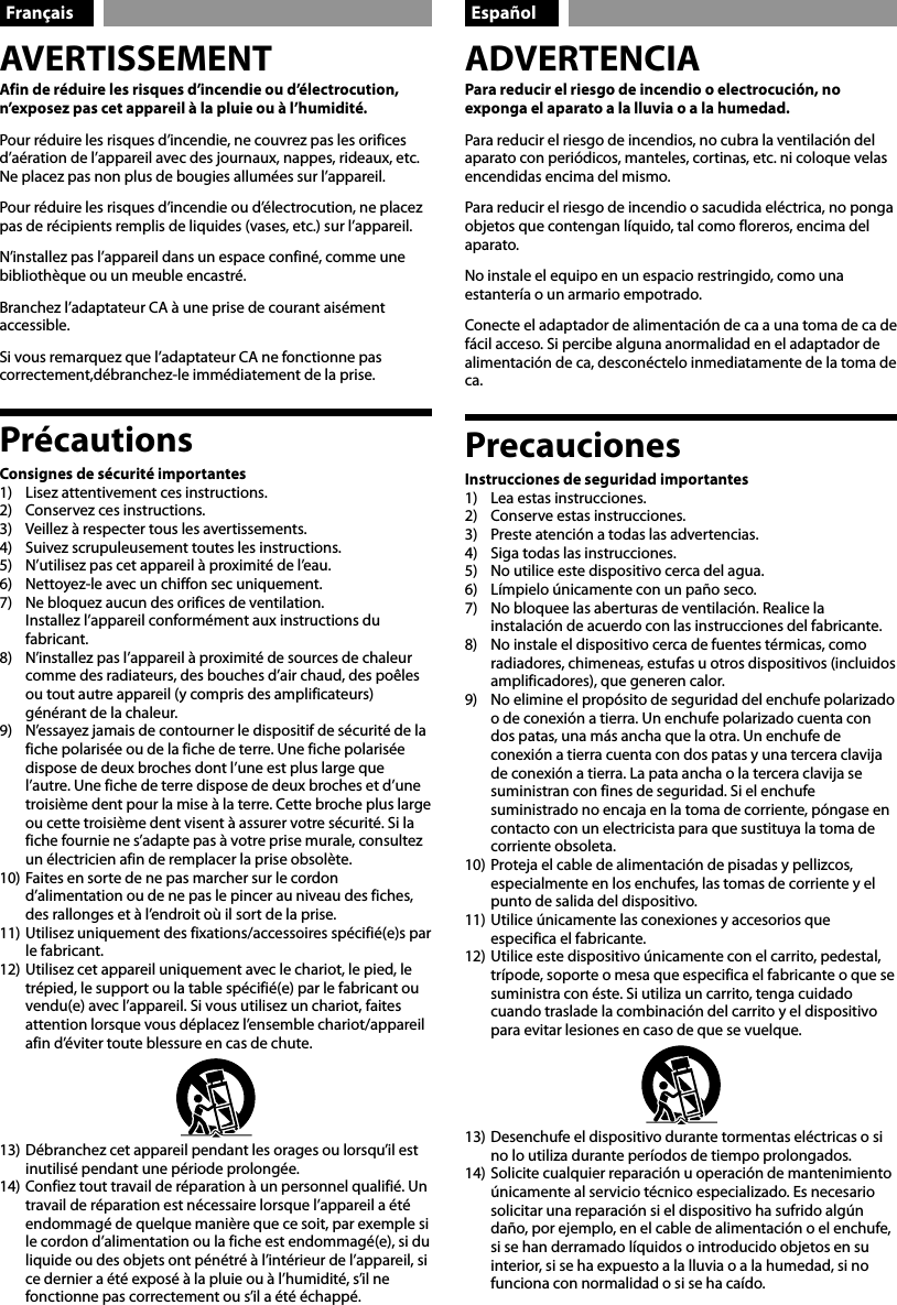 Sony MDR RF985RK AC MS1202S User Manual Caution / Warning (AC MS1202S ...