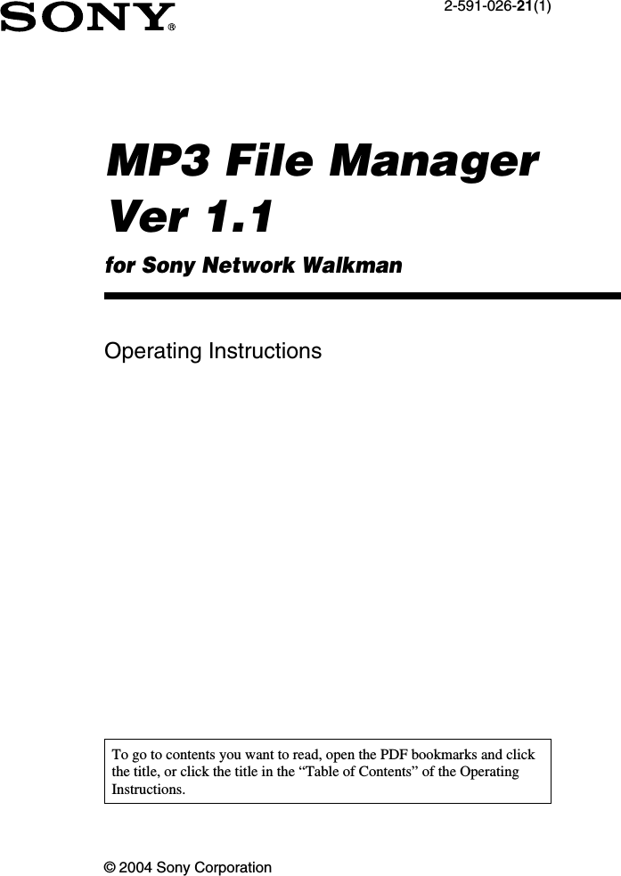 Sony NW E95 MP3FileManager 1.1_U User Manual MP3 File Manager V1.1 ...