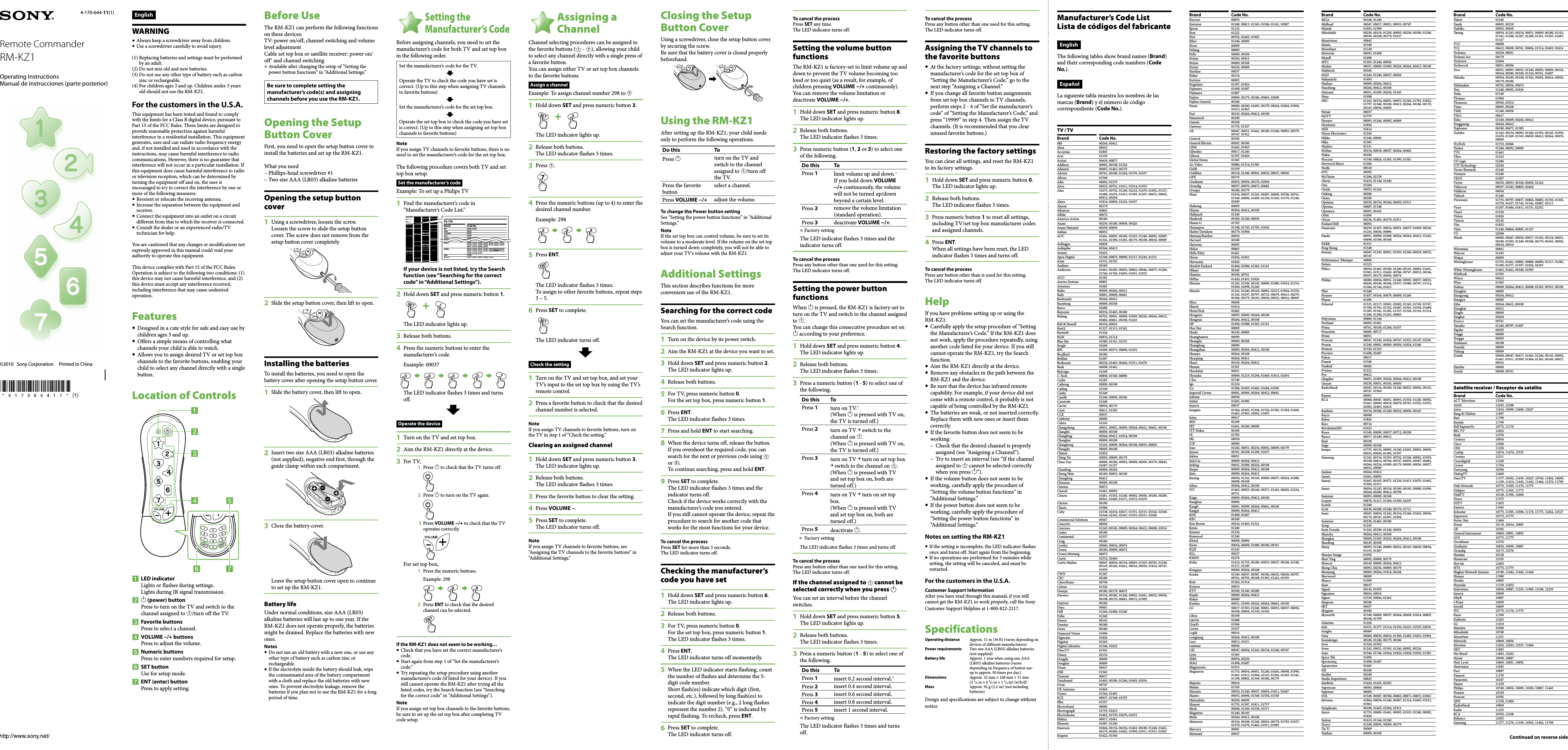 Sony RM KZ1 User Manual Operating Instructions And Manufacturers Code sony-rm-kz1-user-manual-operating-instructions-and-manufacturers-code