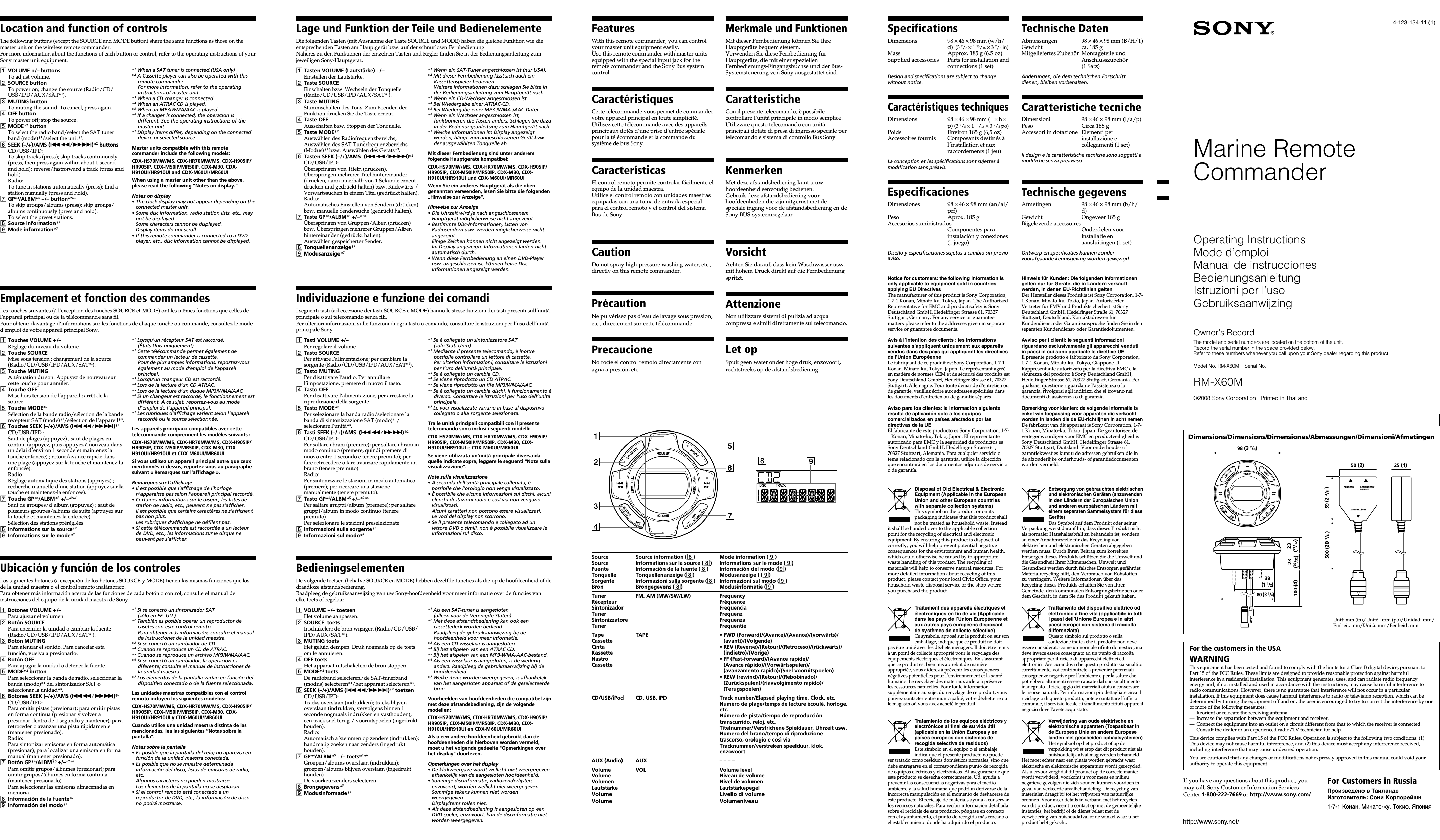 Sony RM X60M User Manual Operating Instructions RMX60M US ES FR