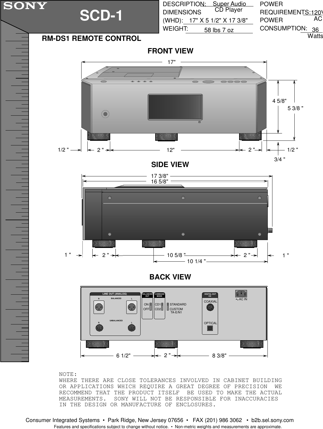 Sony SCD 1 User Manual Dimensions Diagram SCD1diagram