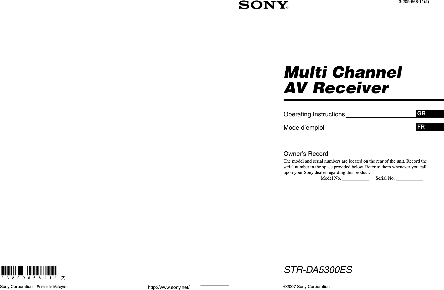 Sony STR DA5300ES User Manual Operating Instructions (Large File 21.32 ...