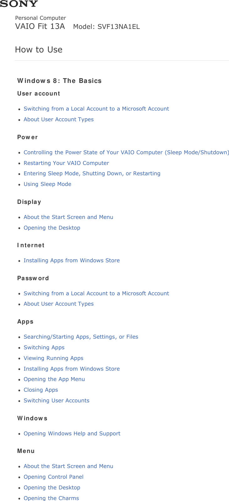 Sony SVF13NA1EL Personal Computer User Manual User Guide