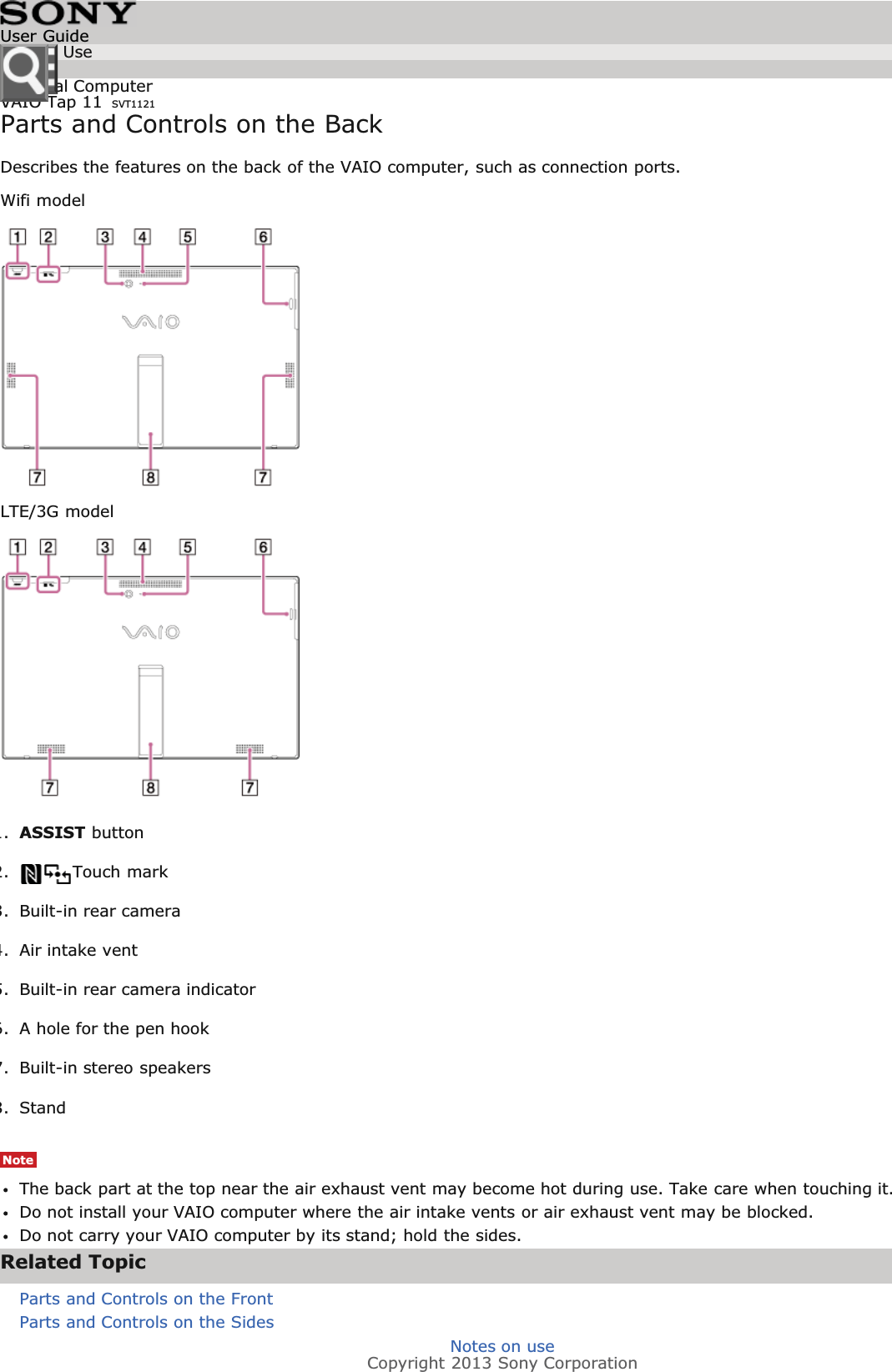 Sony SVT112A2WL Personal Computer User Manual