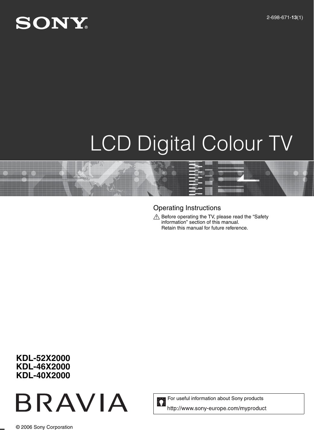 Sony Bravia Kdl 46X2000 Users Manual 52X2000/46X2000/40X2000