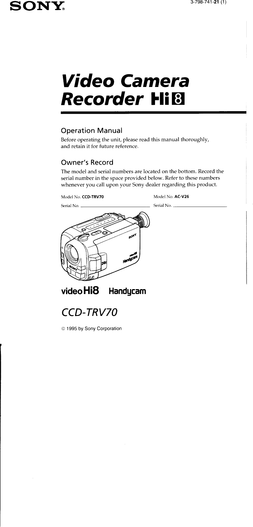 Sony Ccd Trv70 Operation Manual