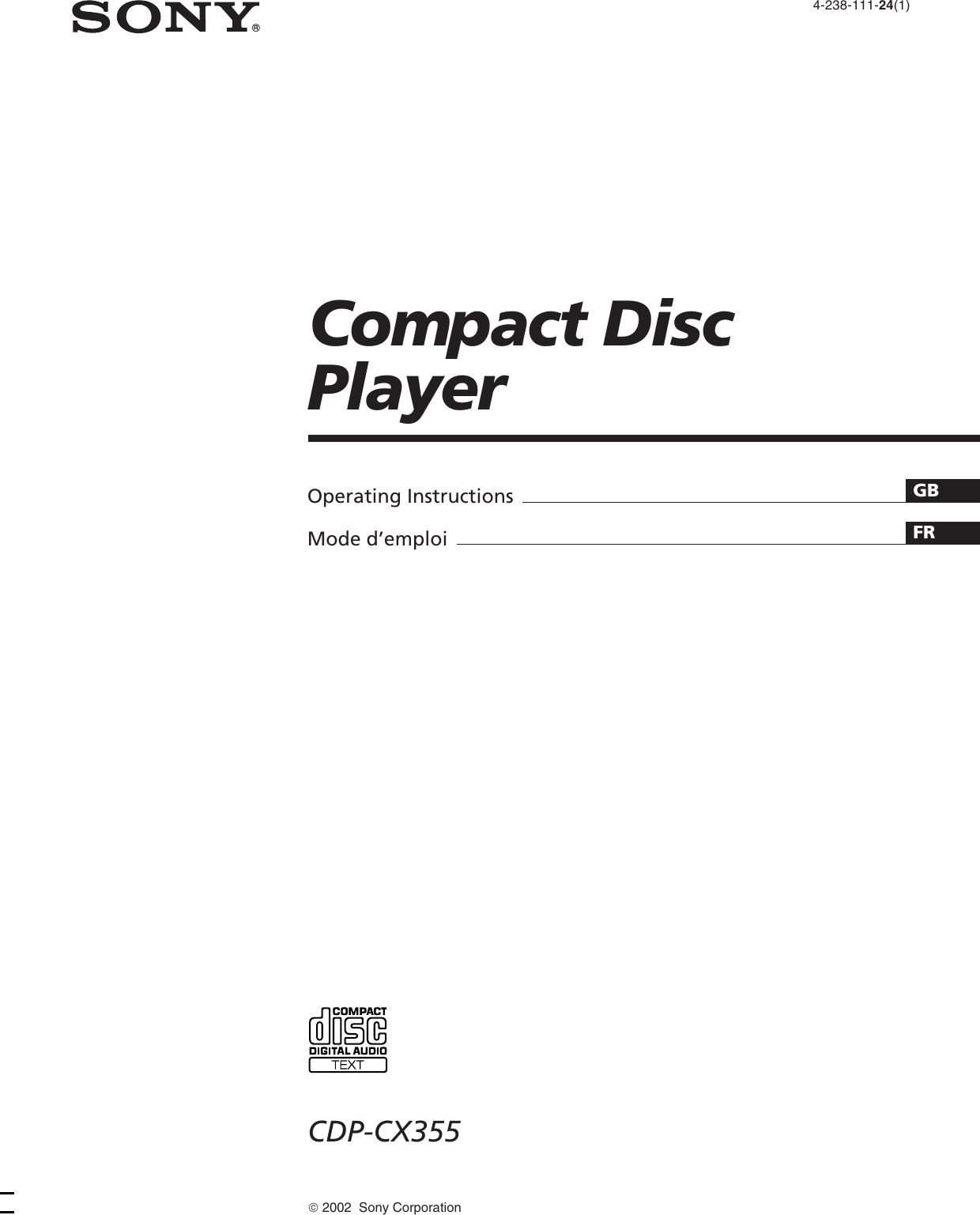 Sony Cdp Cx355 Users Manual