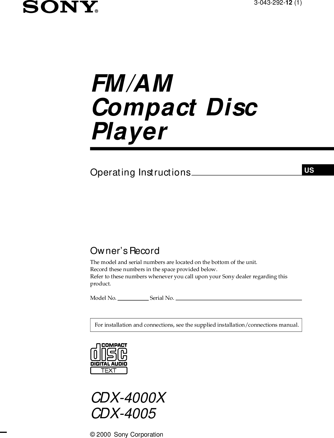 Sony Cdx 4005 Users Manual