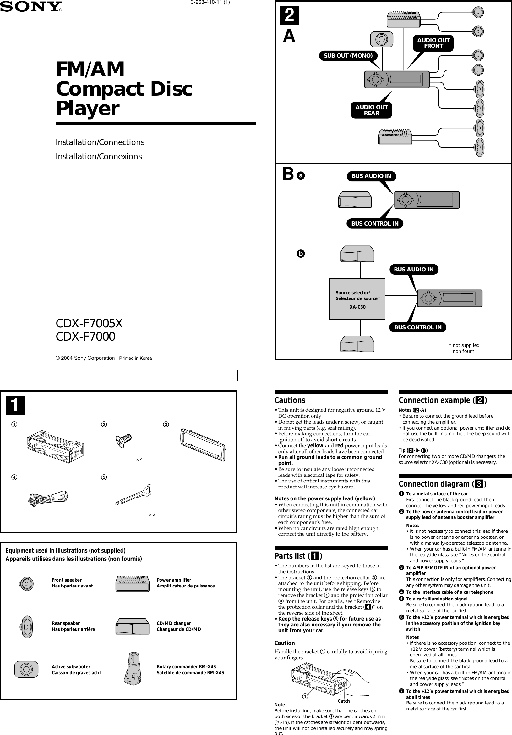 Sony Cdx F7005X Installation Instructions F7005X/F7000