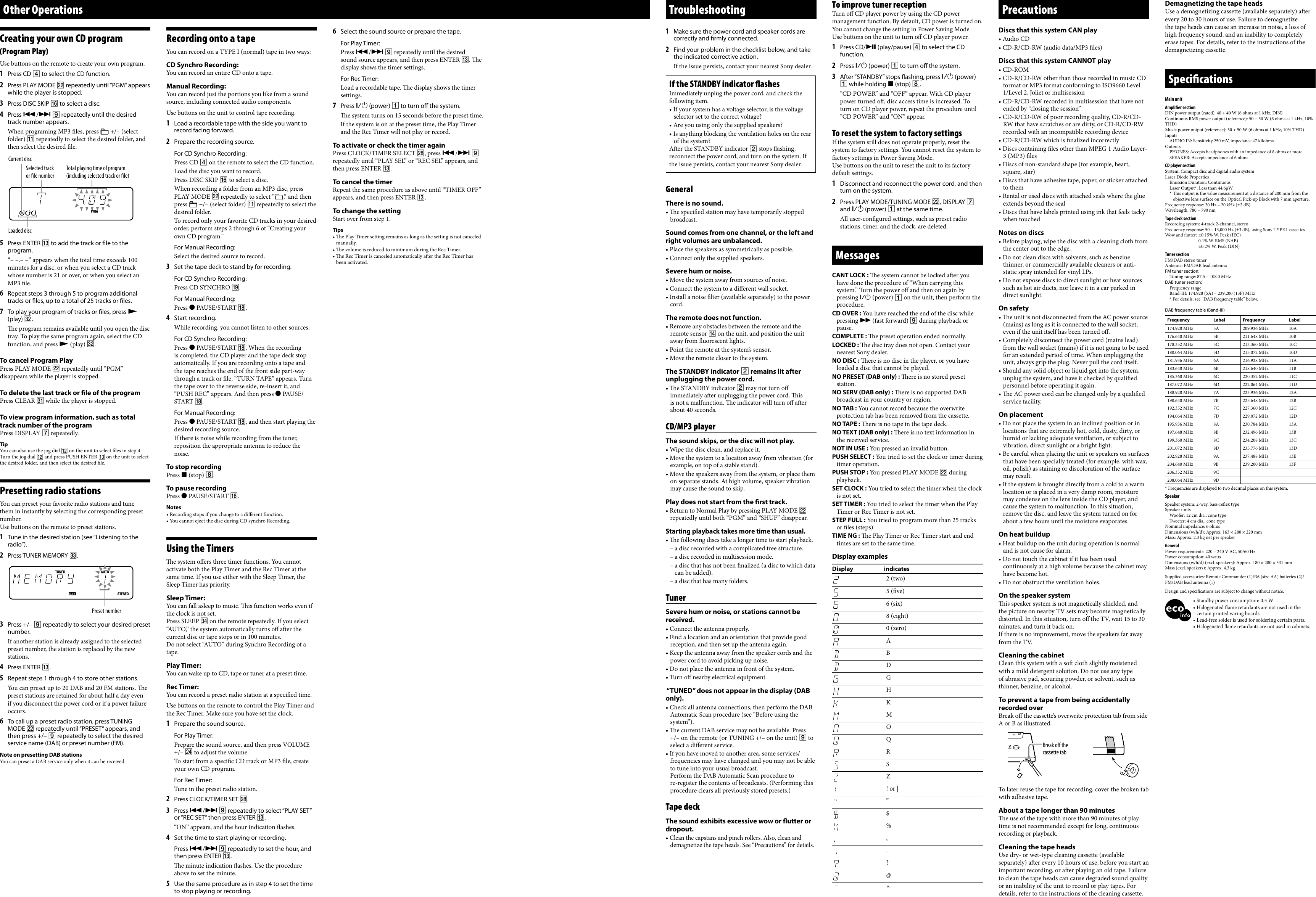Sony Cmt Spz90Db Users Manual