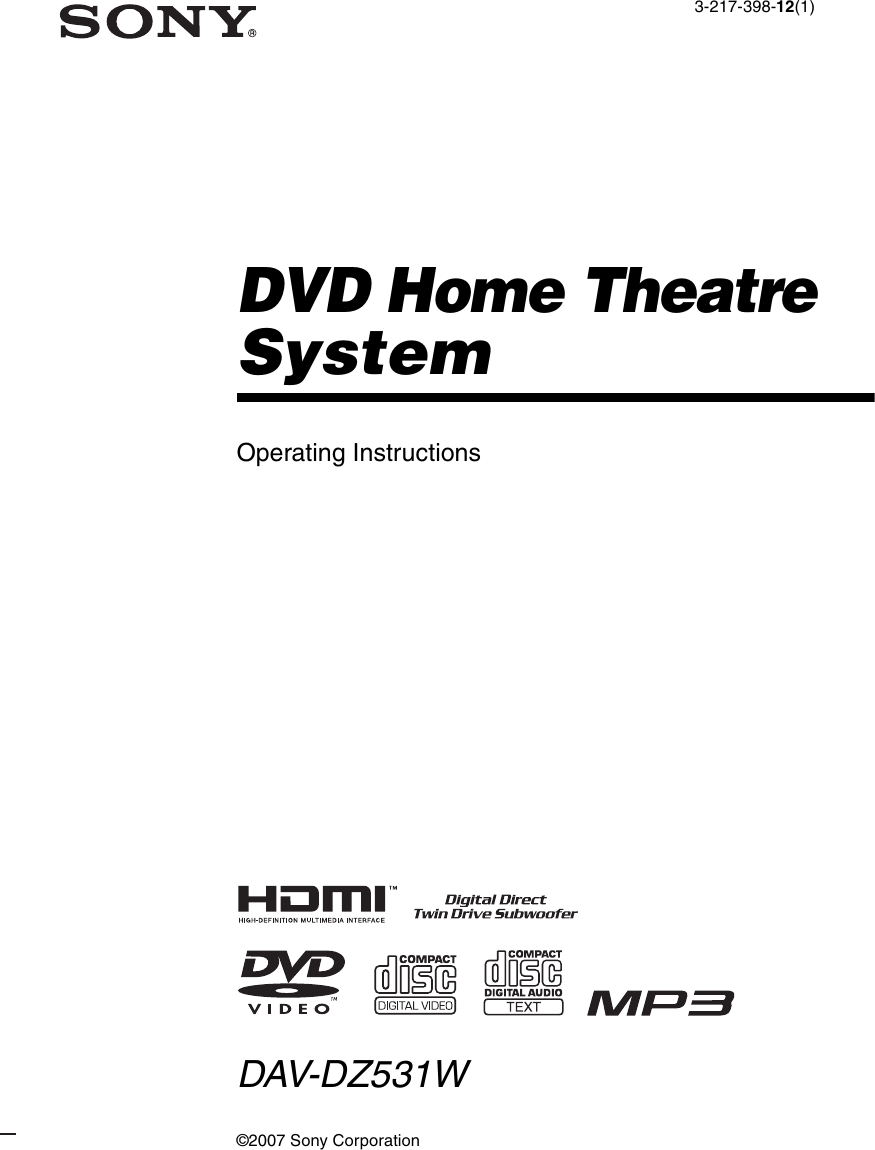 Sony Dav Dz531W Users Manual