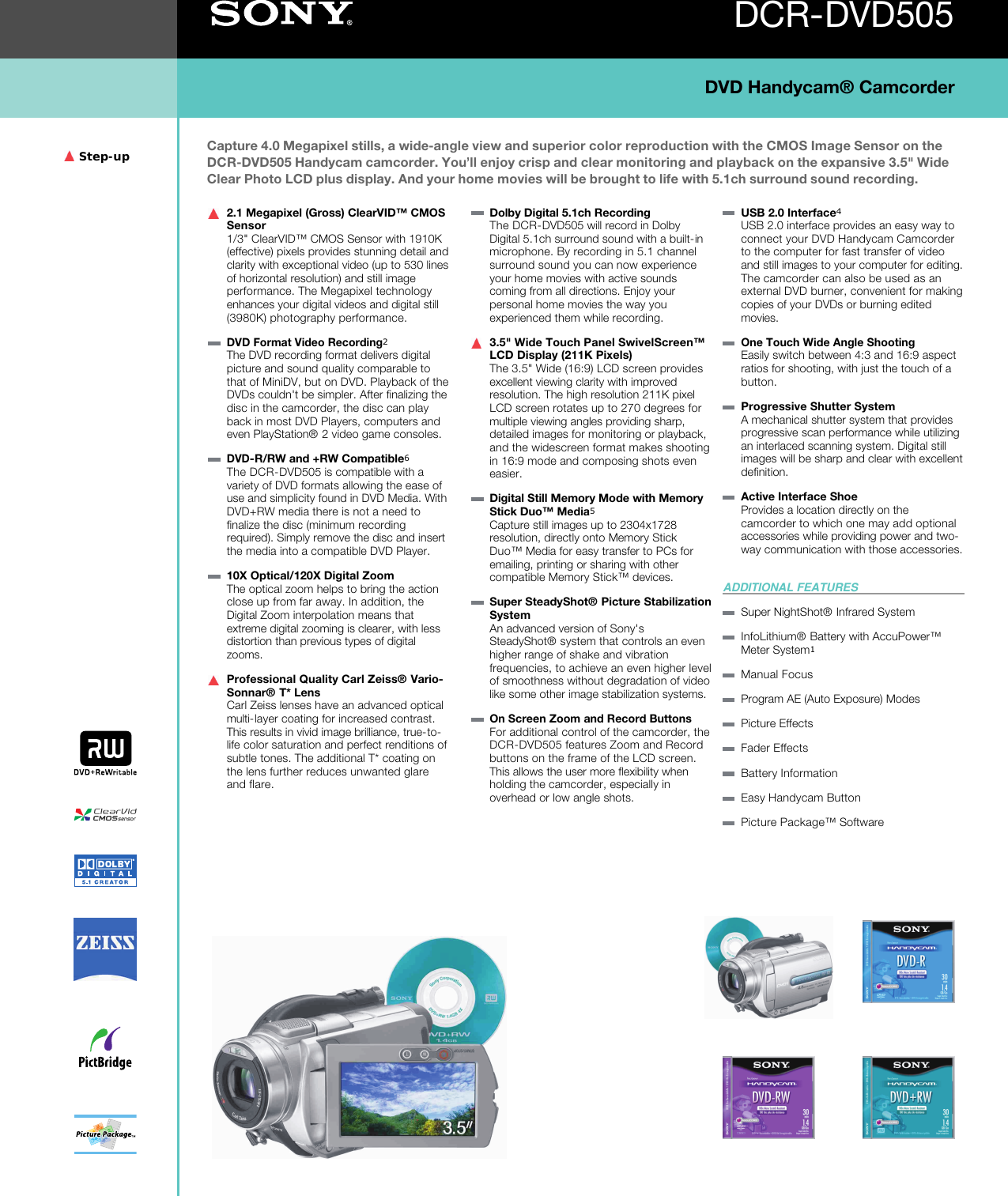Sony Dcr Dvd505 Marketing Specifications