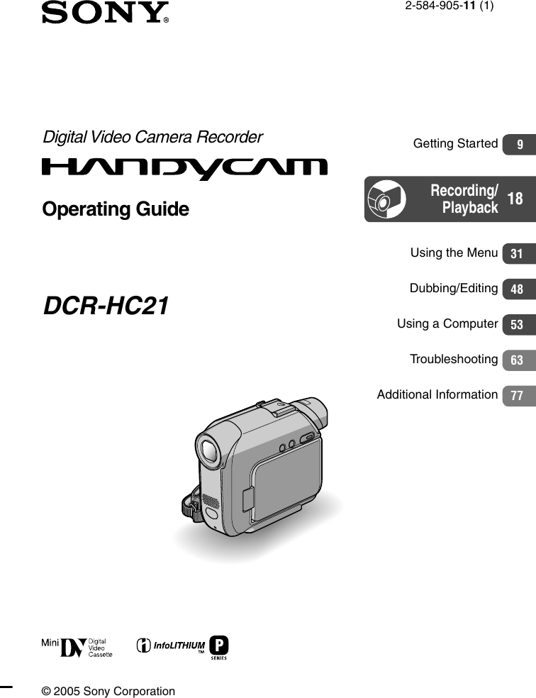 Sony Dcr Hc21 Operating Guide