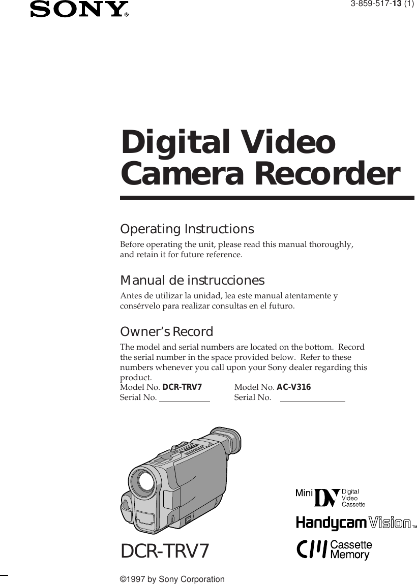 Sony Dcr Trv7 Users Manual