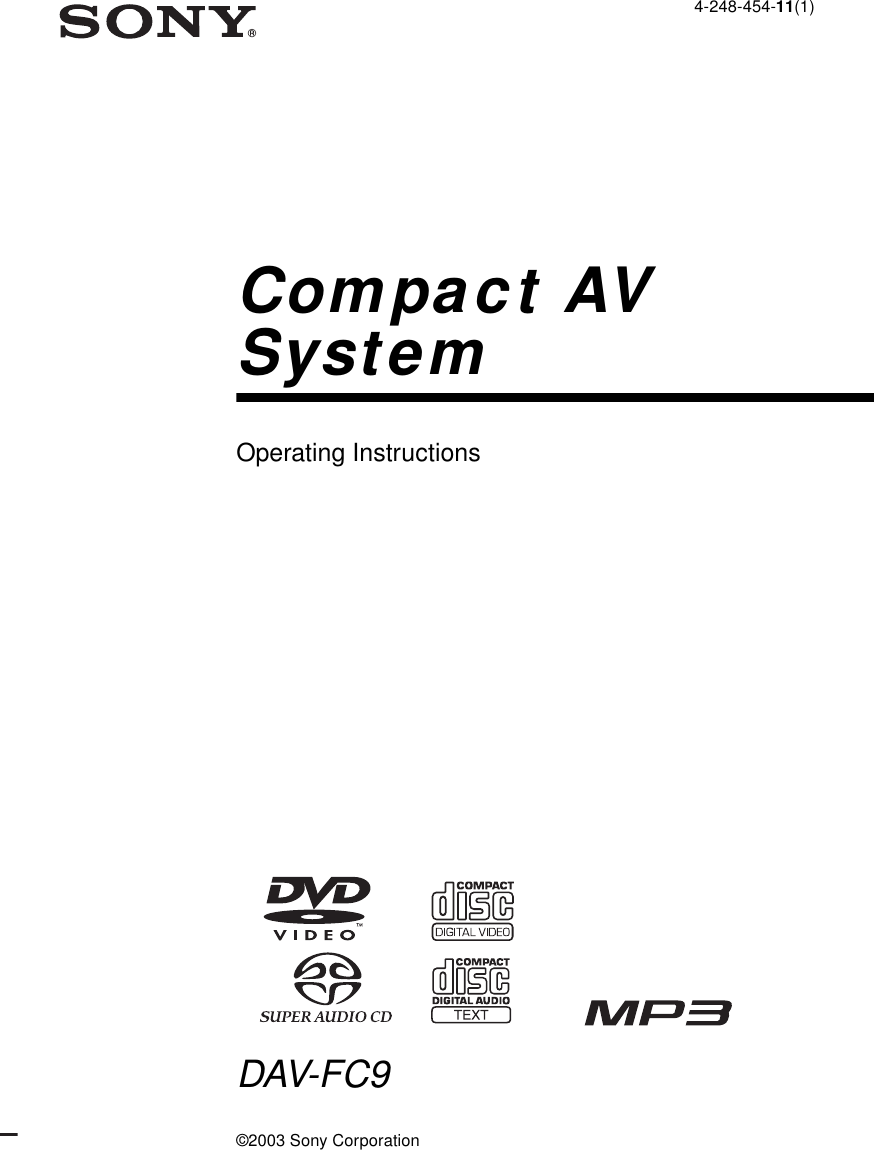 Sony Dvd Dream Dav Fc9 Users Manual