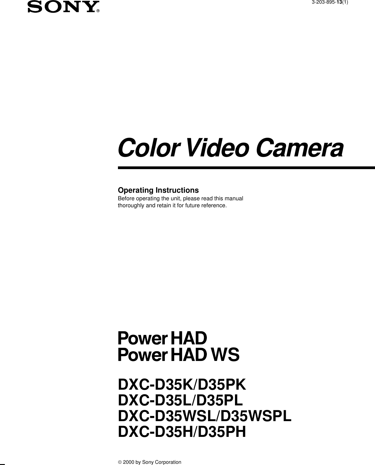 Sony Dxc D35H D35Ph Users Manual D35K.GB