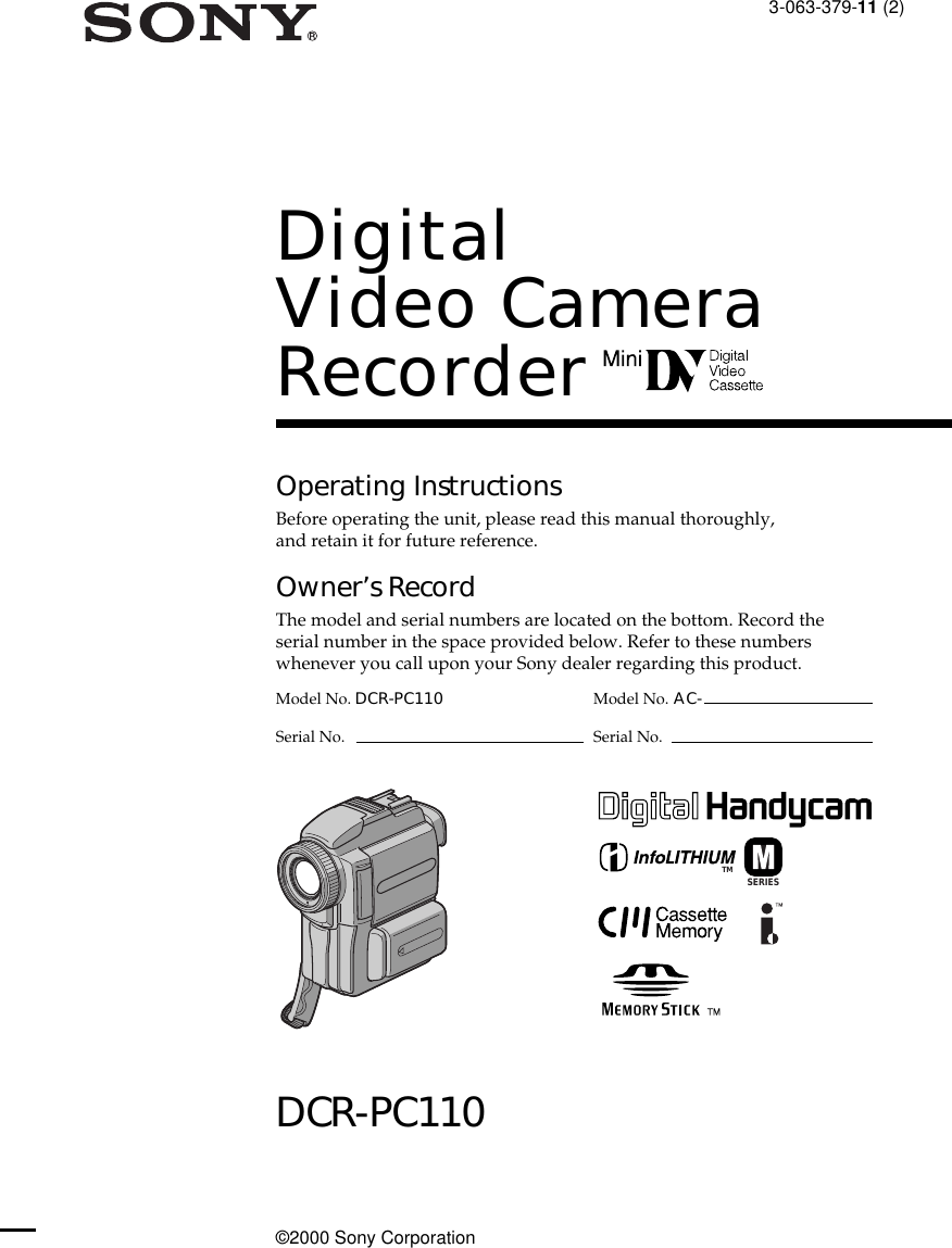 Sony Handycam Dcr Pc110 Users Manual