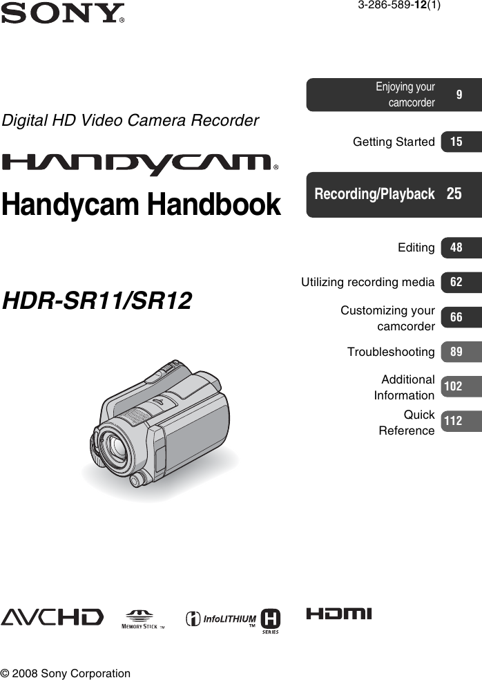 Sony Hdr Sr11 Handbook SR11/SR12