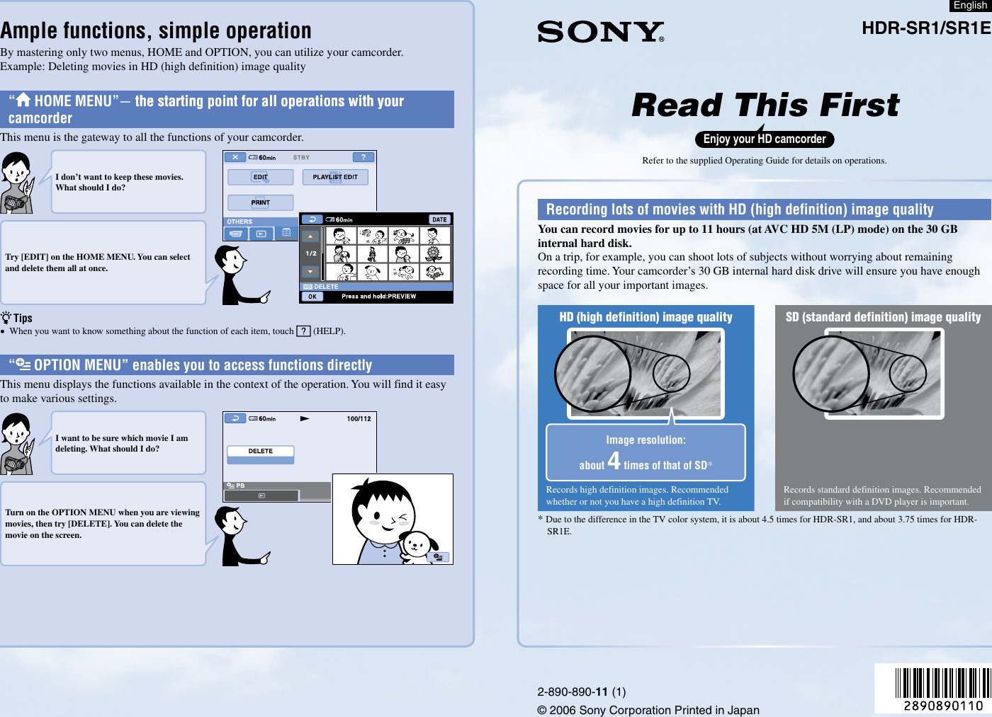 Sony Hdr Sr1 Reading Guide SR1/SR1E