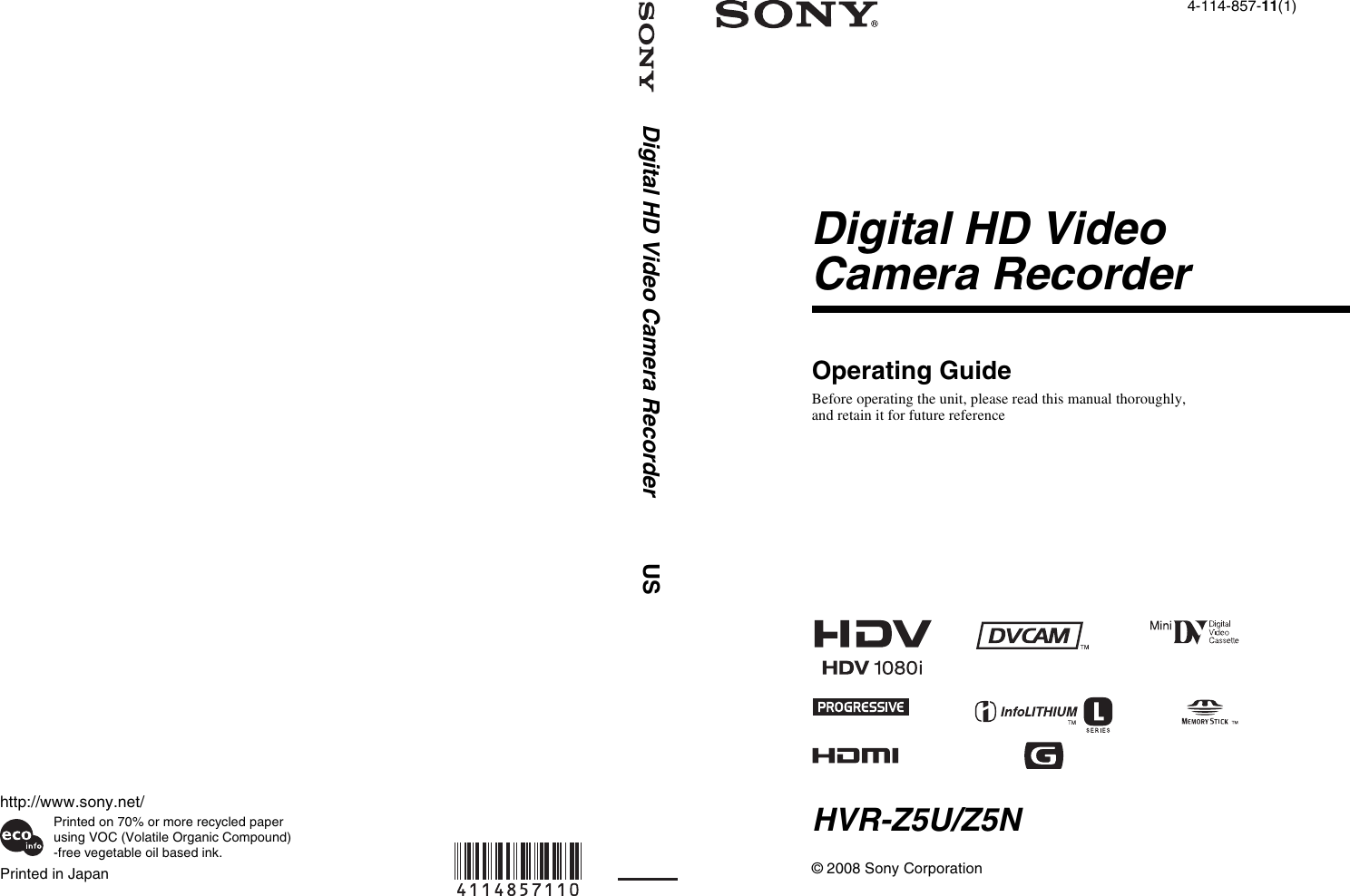 Sony Hvr Z5N Users Manual Z5U/Z5N