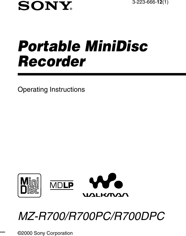 Sony Md Walkman Mz R700 Users Manual
