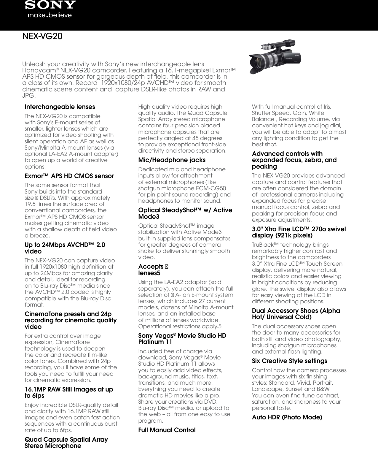 Sony Nex Vg20 Users Manual