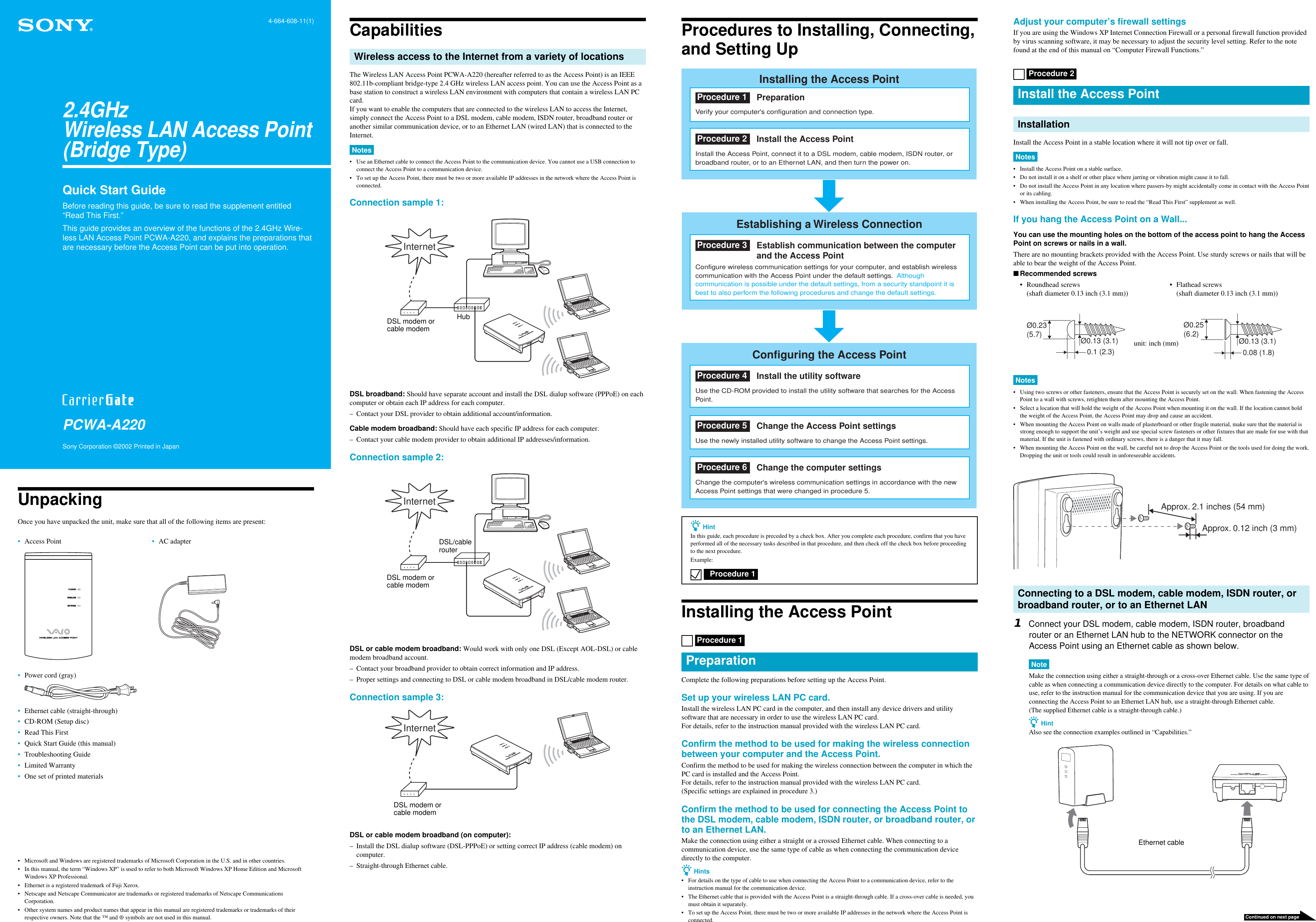 Sony Pcwa A220 Quick Start Guide