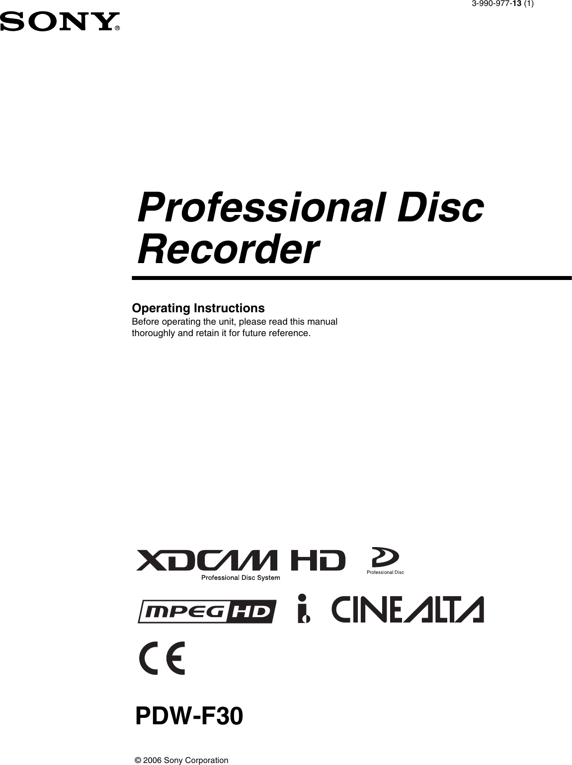 Sony Pdw F30 Users Manual